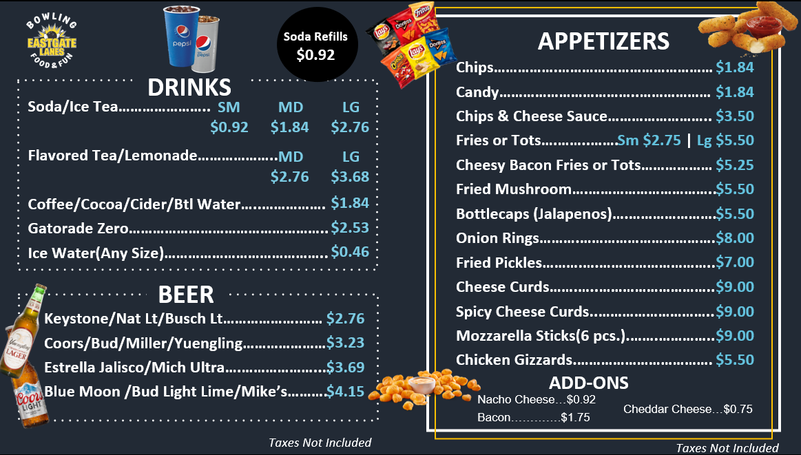 Menu | Eastgate Lanes | Newton, Kansas 67114